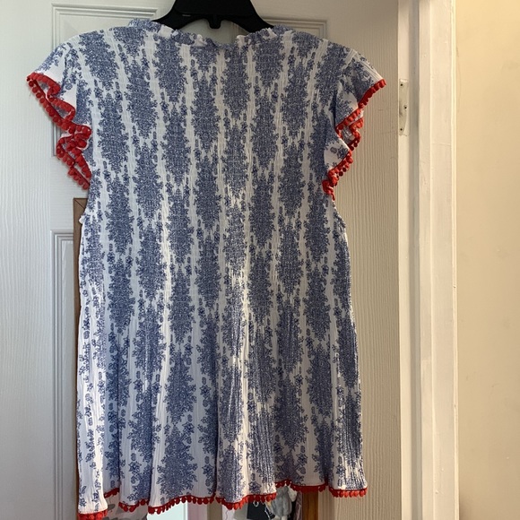 THML | Tops | Thml Red White And Blue Smocked Top Wirh Red Pompon Trim ...